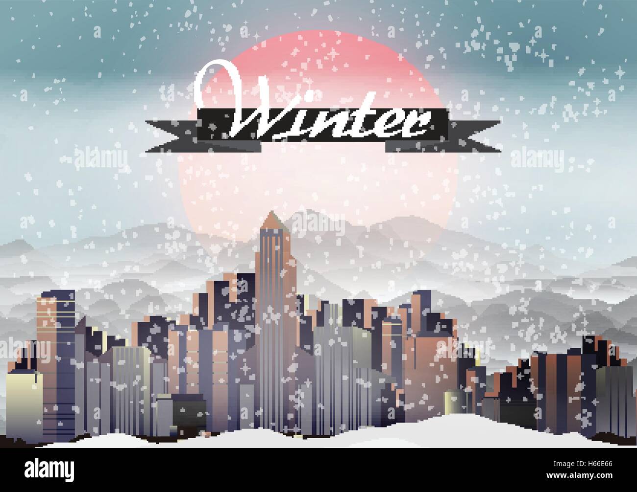 Retro City during Winter Background - Vector Illustration Stock Vector ...