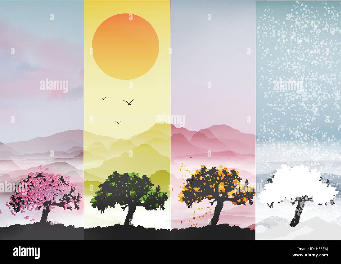 Four Seasons Banners with Abstract Trees - Vector Illustration Stock ...