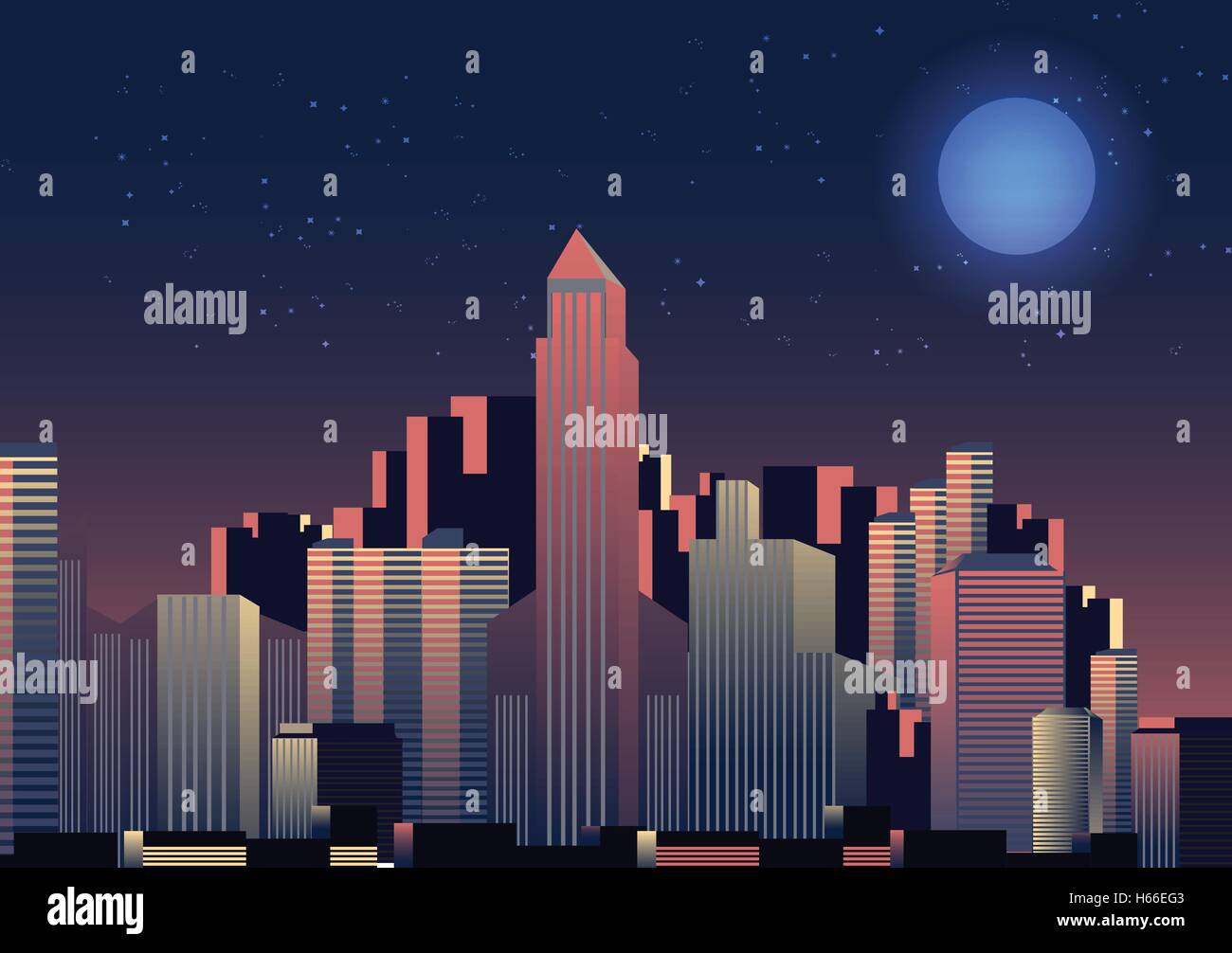 City Skyline at Night - Vector Illustration Stock Vector Image & Art ...