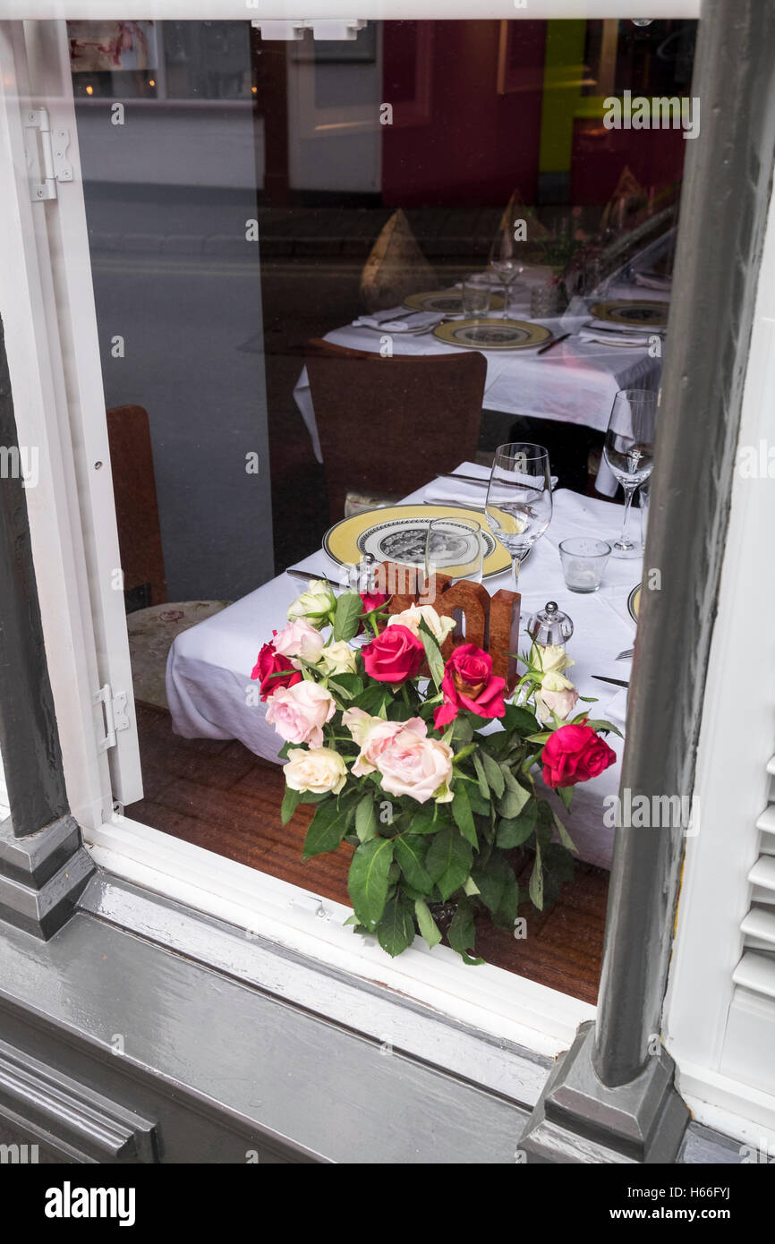 View through window to interior of a restaurant in Kinsale, County Cork ...