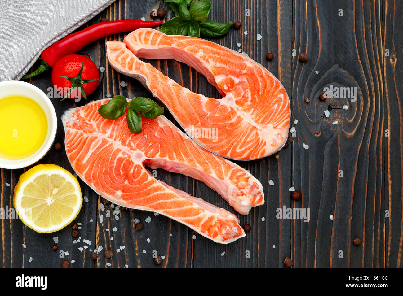 Fresh Raw Salmon Red Fish Steak Stock Photo - Alamy