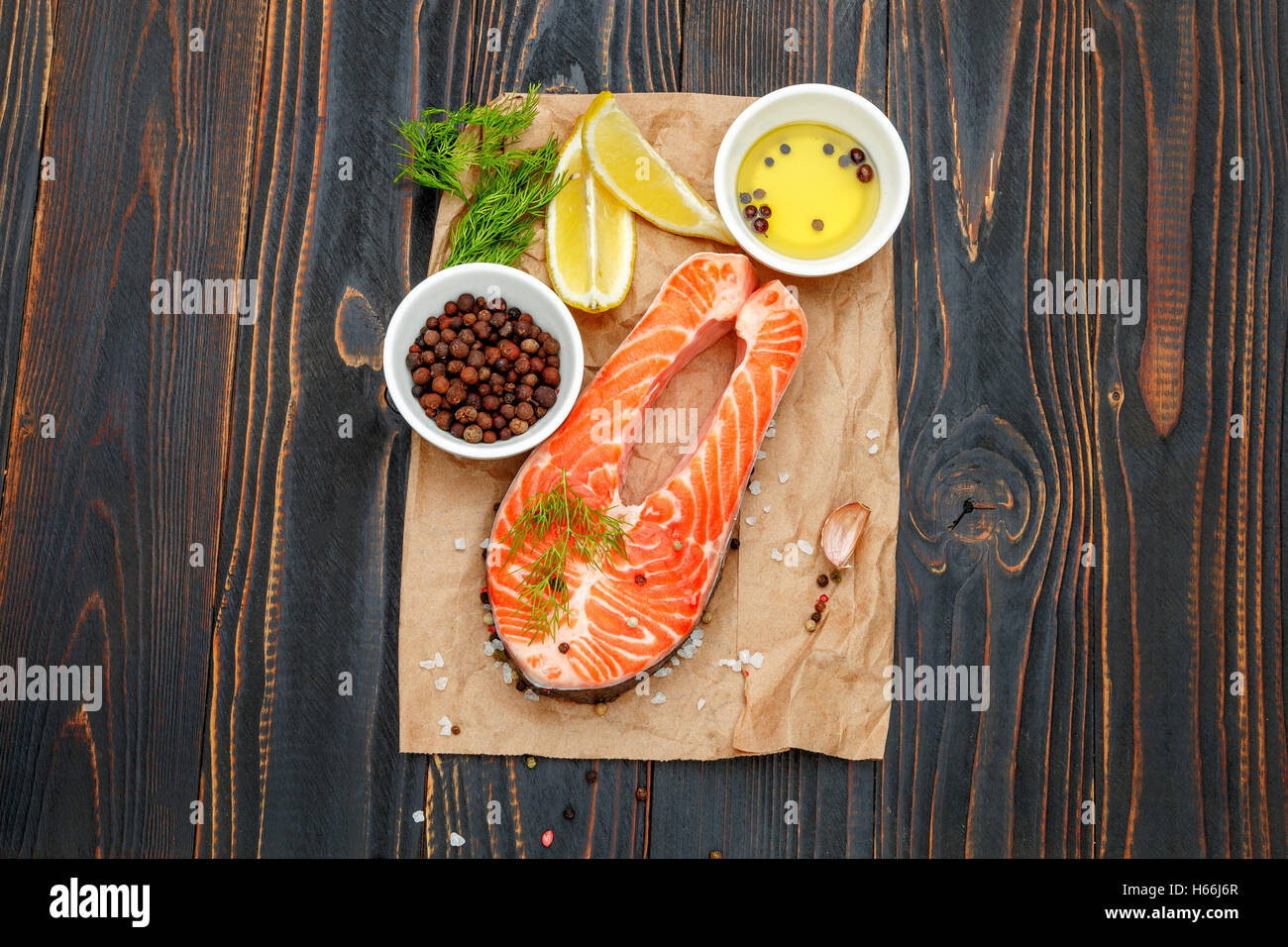 Fresh Raw Salmon Red Fish Steak Stock Photo - Alamy