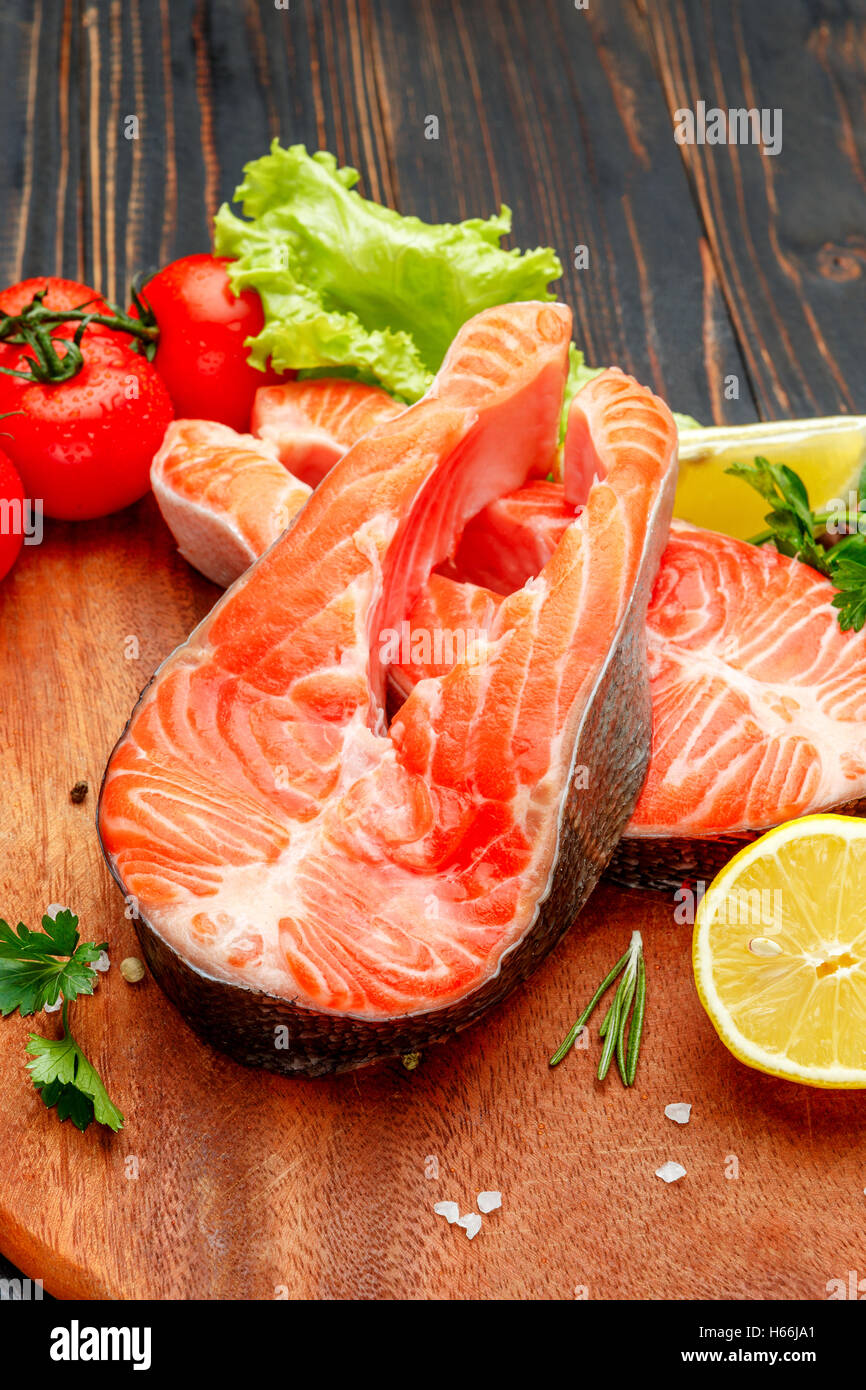 Fresh Raw Salmon Red Fish Steak Stock Photo - Alamy