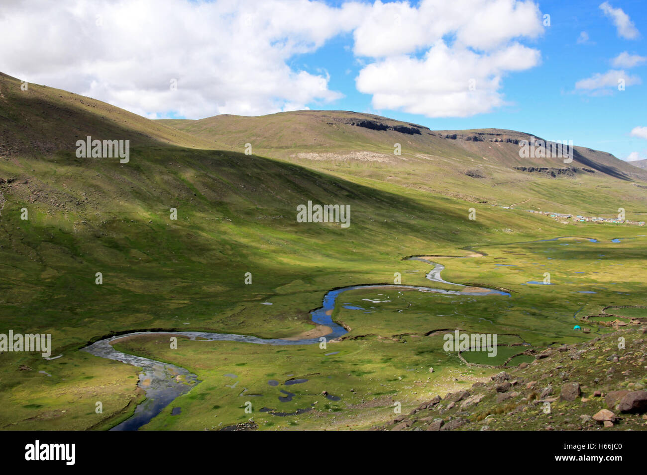 River meandering in a valley, near the Cotahuasi region in southern ...