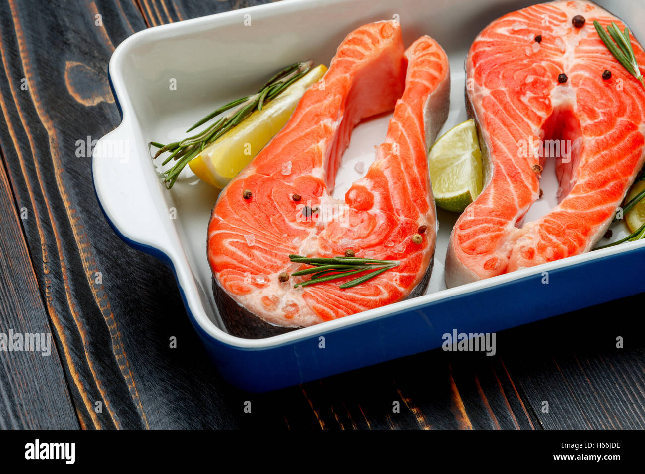 Fresh Raw Salmon Red Fish Steak Stock Photo - Alamy