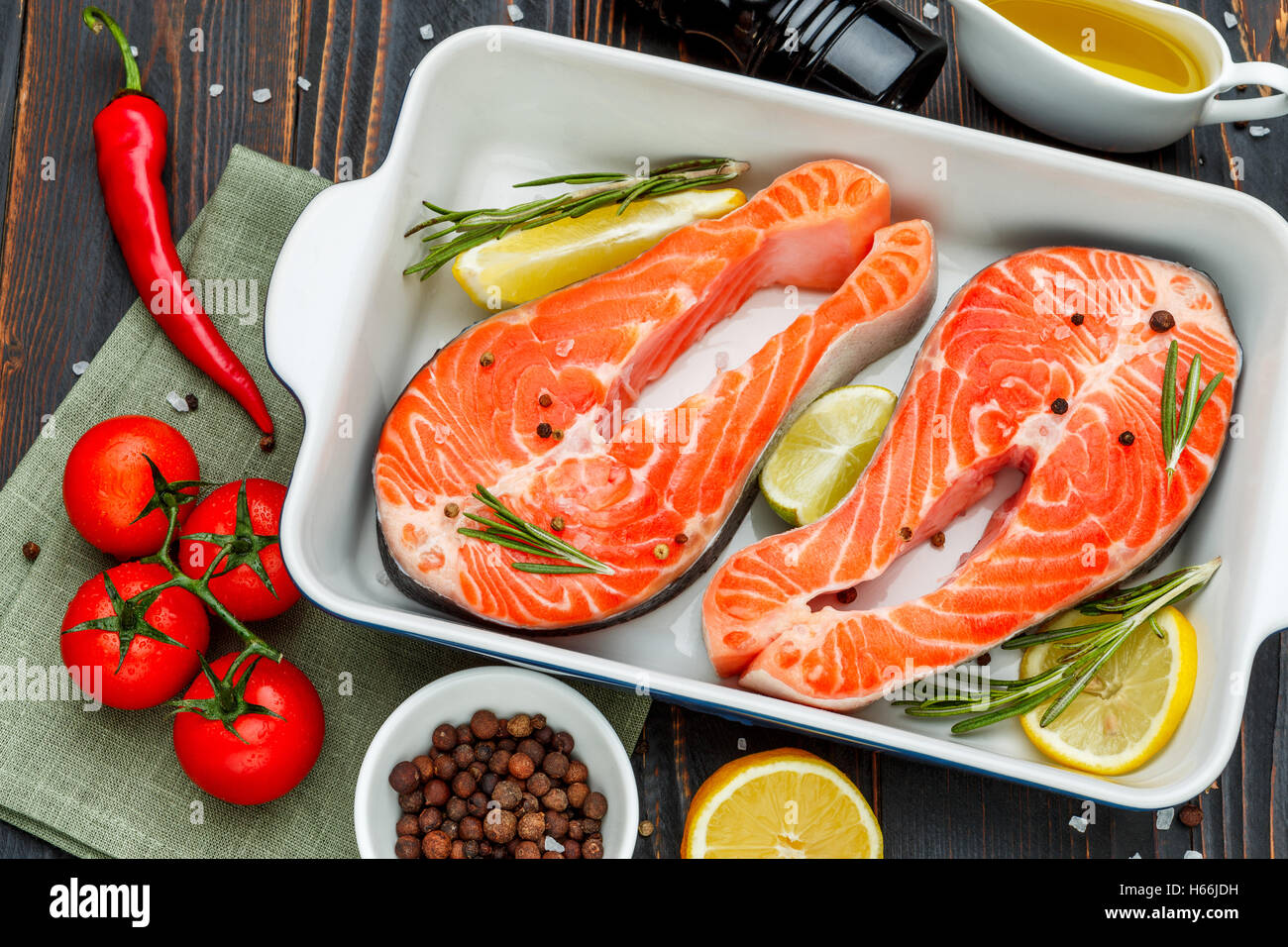 Fresh Raw Salmon Red Fish Steak Stock Photo - Alamy