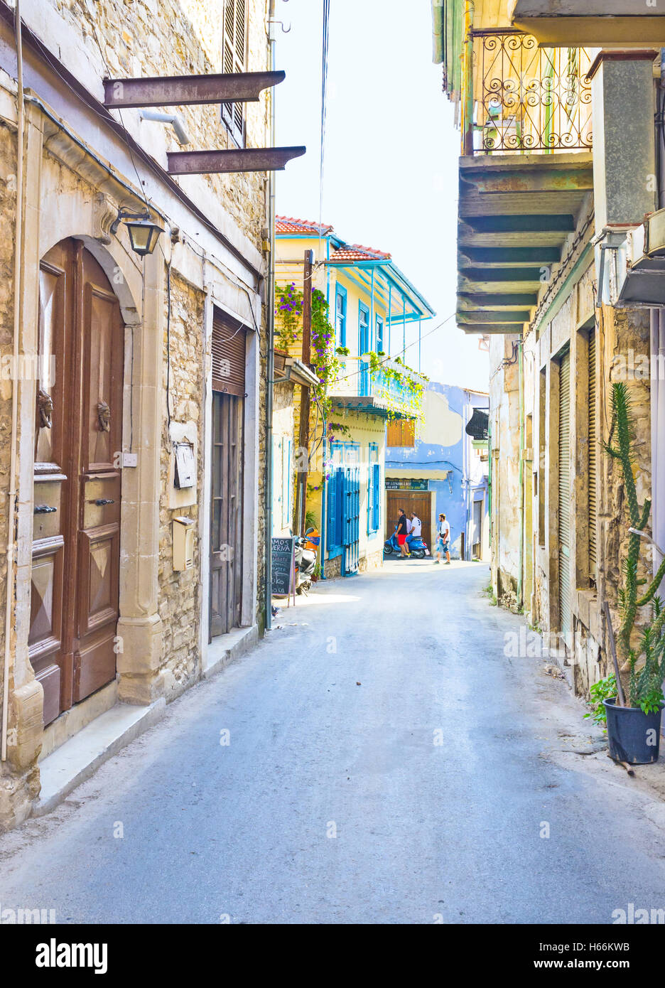 : The central street with the tourist hotels and restaurants, Lefkara ...
