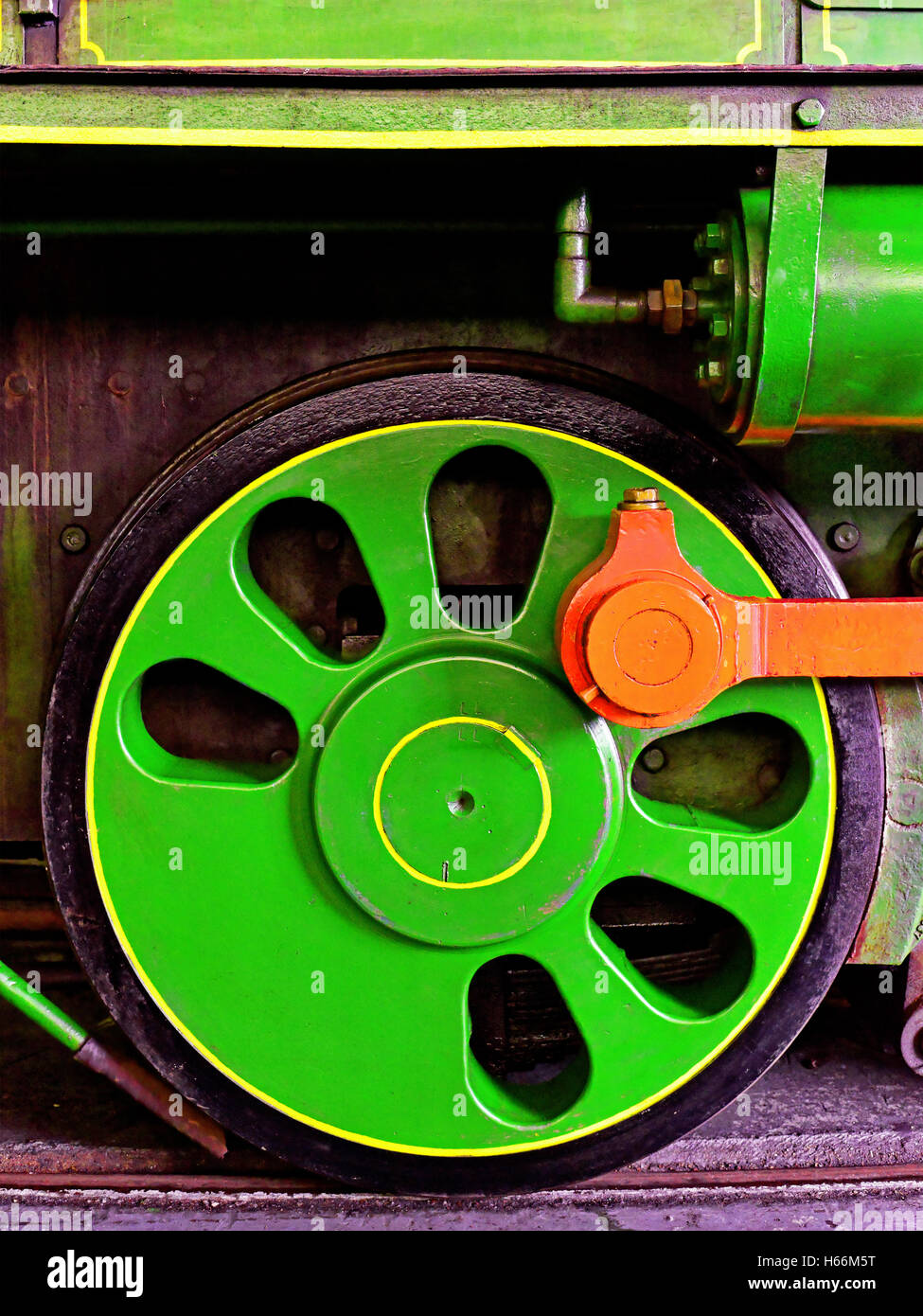 Green railway engine wheel Stock Photo - Alamy