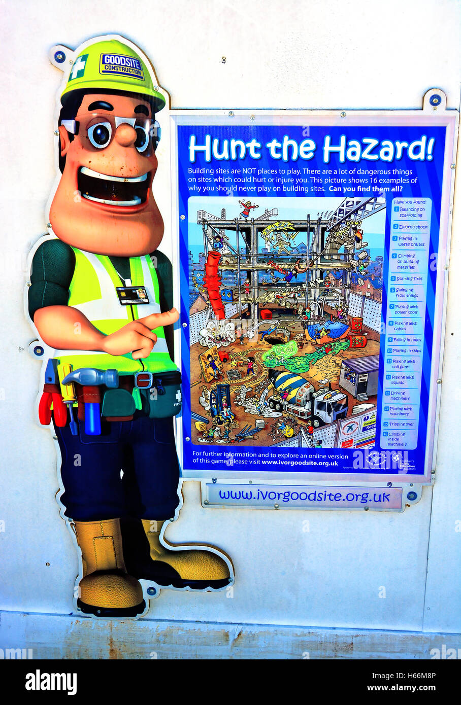 Building site hazard hunting poster Stock Photo - Alamy