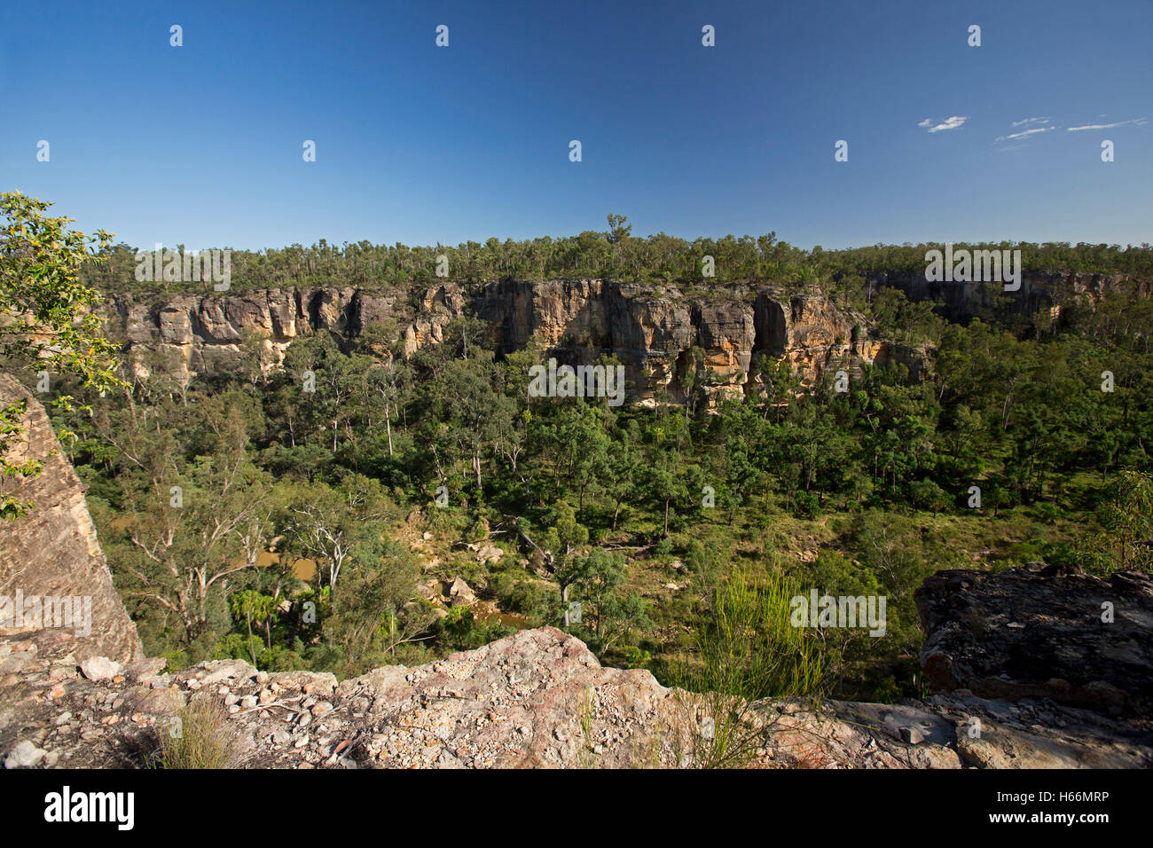 Spectacular view of deep Robinson gorge, rugged sandstone cliffs & wide ...