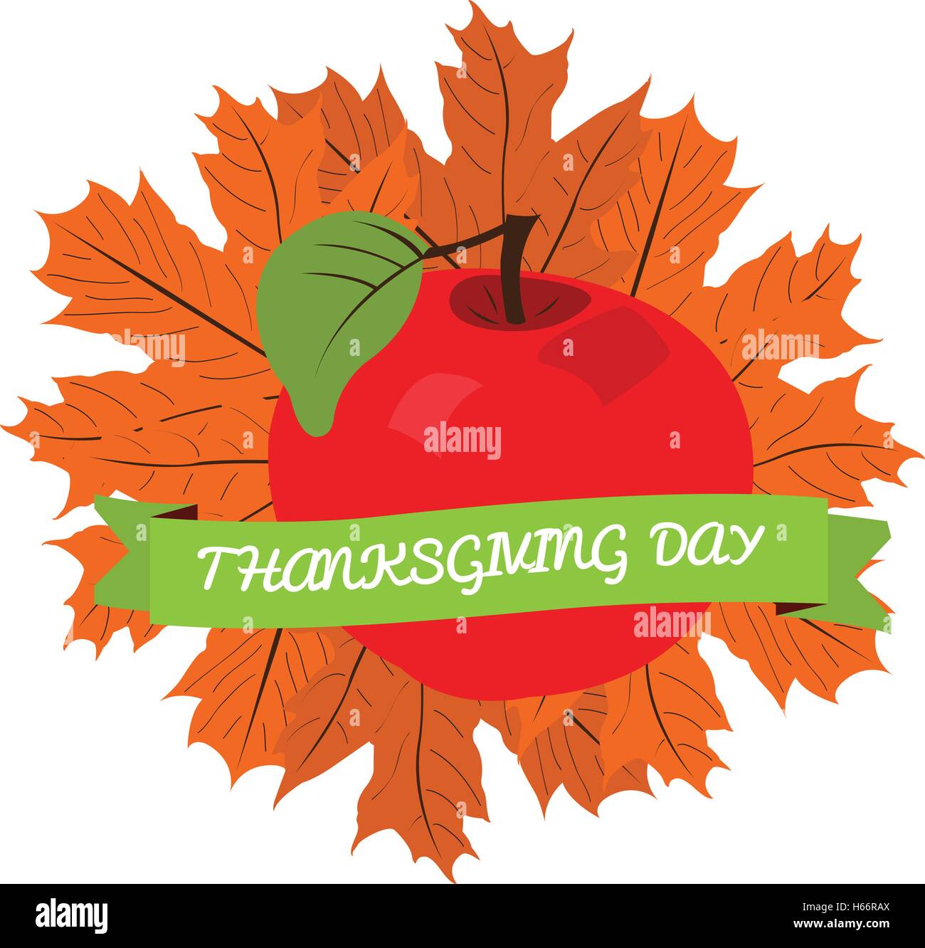Isolated group of leaves with an apple, Thanksgiving day vector ...