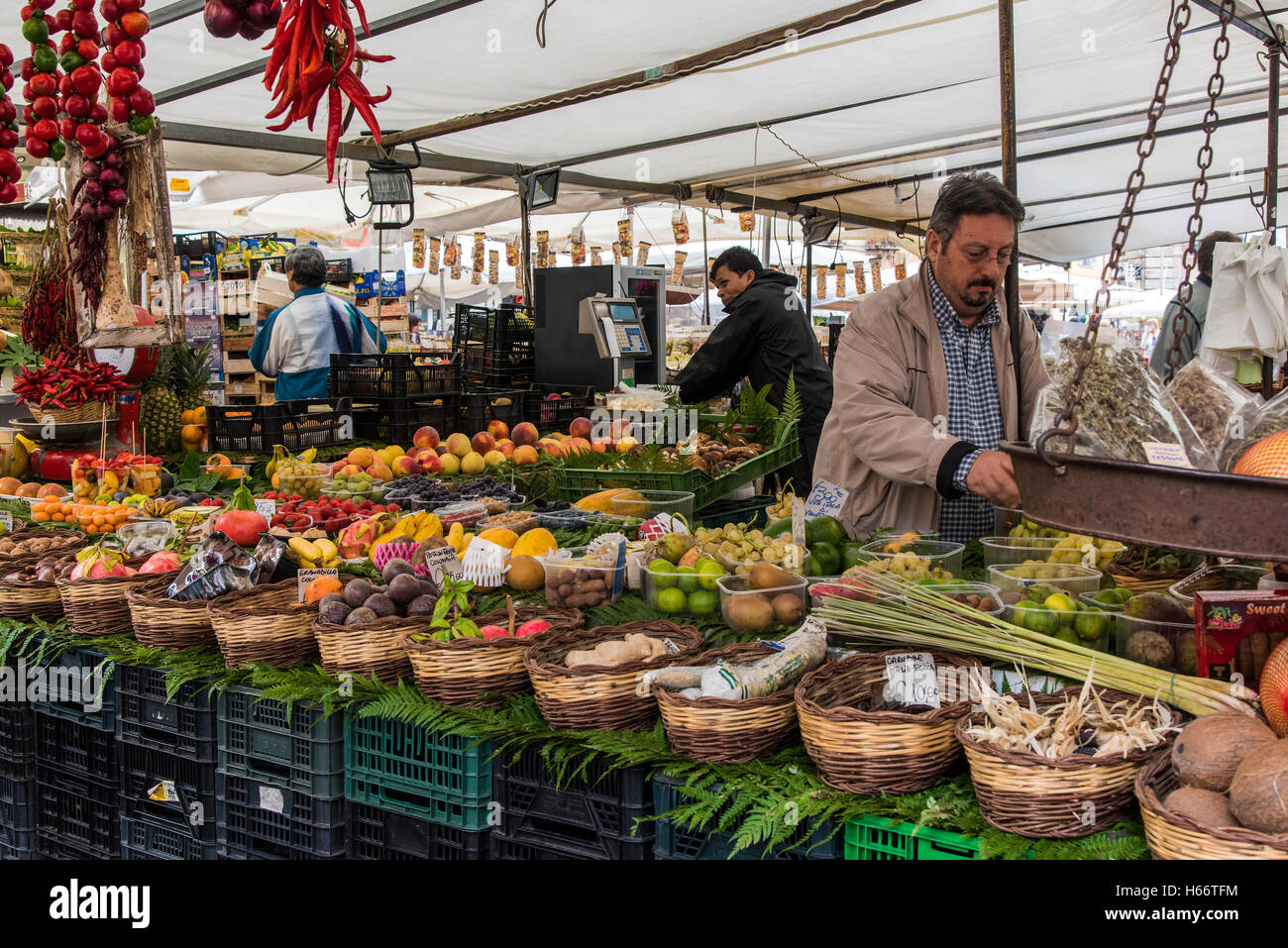 Food market at Campo de Fiori square, Rome, Lazio, Italy Stock Photo ...