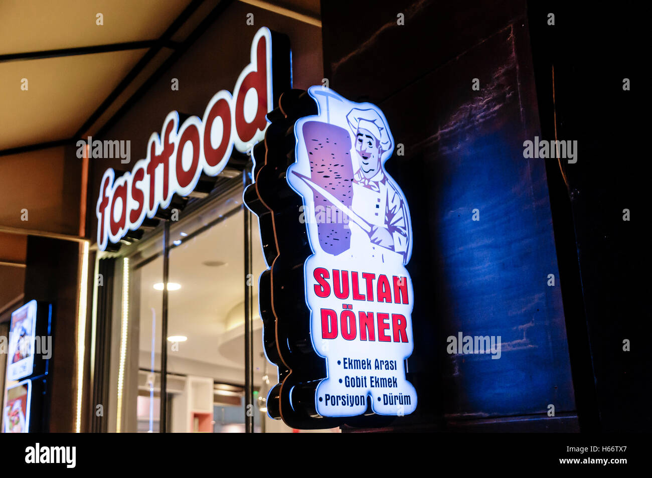 Sign outside a fast food doner kebab shop in Turkey Stock Photo - Alamy