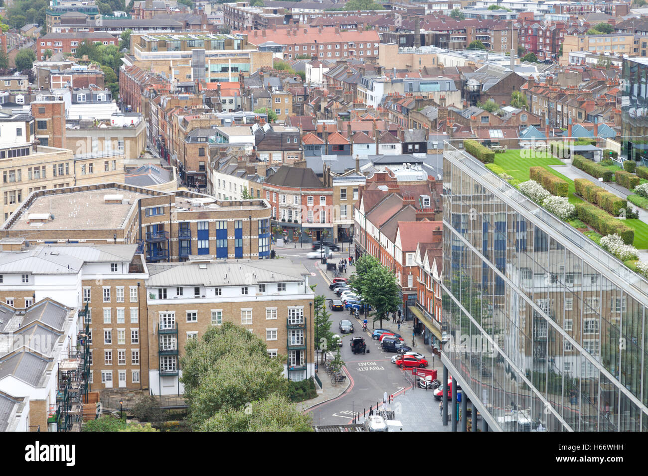Aerial view of east London busy urban district with densely built up ...