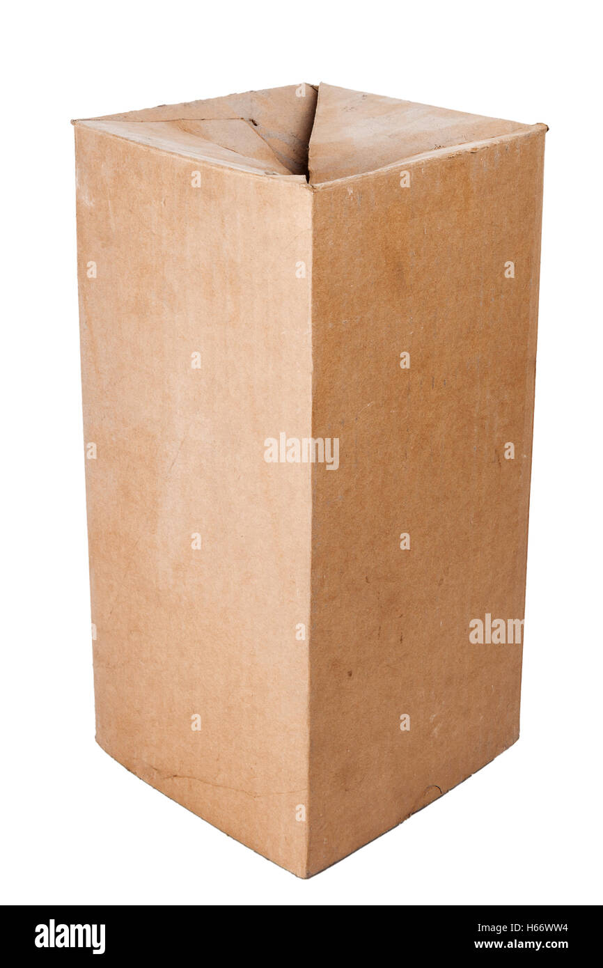 Old dusty brown cardboard box isolated on white background Stock Photo ...