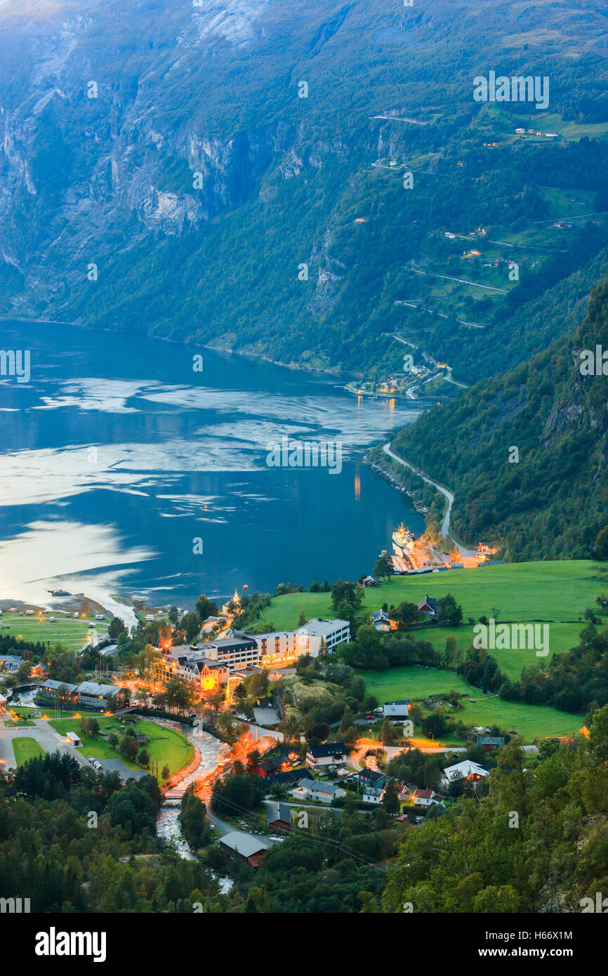 Geirangerfjord in the evening seen from Flydalsjuvet, Norway Stock ...