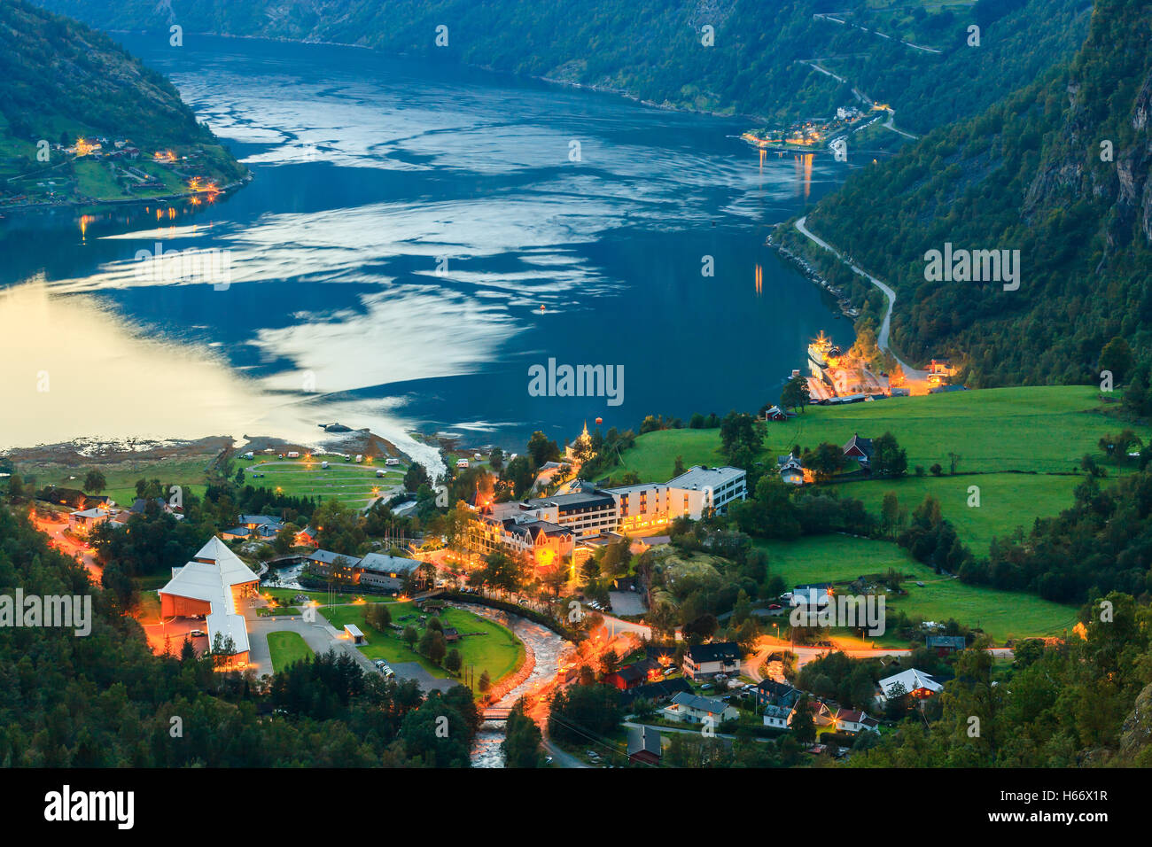 Geirangerfjord in the evening seen from Flydalsjuvet, Norway Stock ...