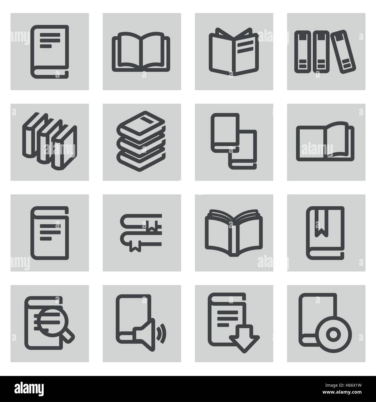 Vector black line book icons set on grey background Stock Vector Image ...
