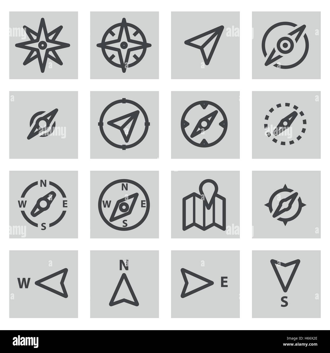 Vector black line compass icons set on grey background Stock Vector ...