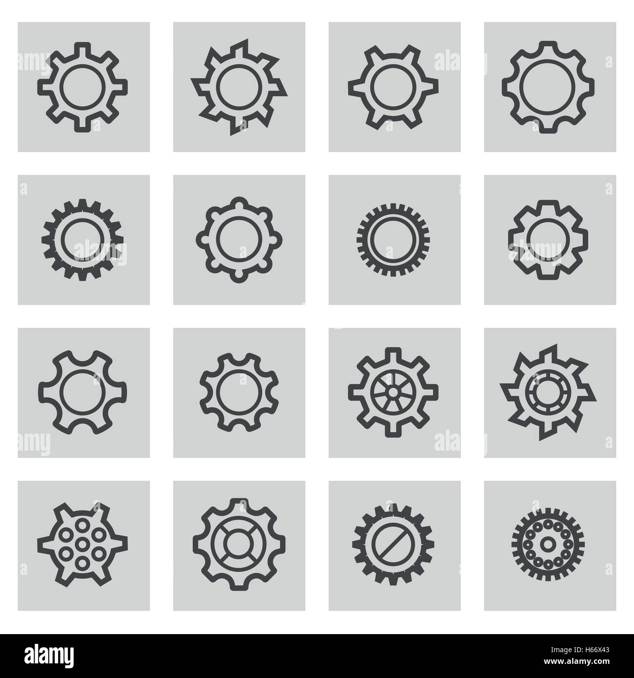 Vector black line gear icons set on grey background Stock Vector Image ...