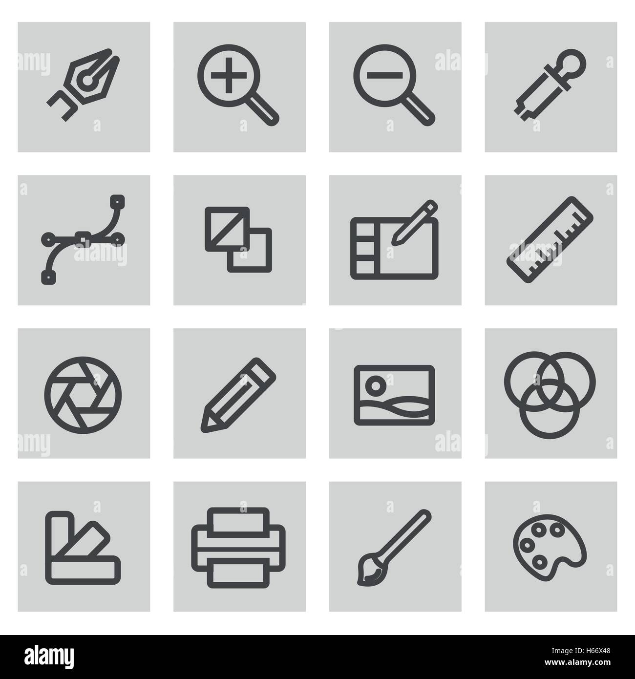 Vector black line graphic design icons set on grey background Stock ...