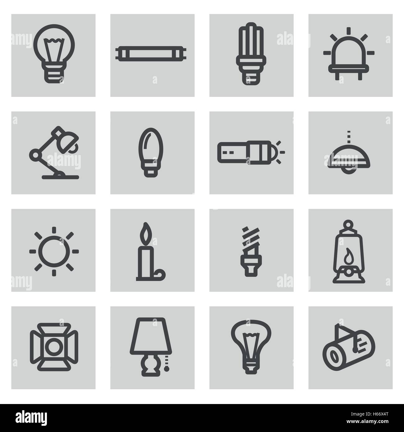 Vector black line light icons set on grey background Stock Vector Image ...
