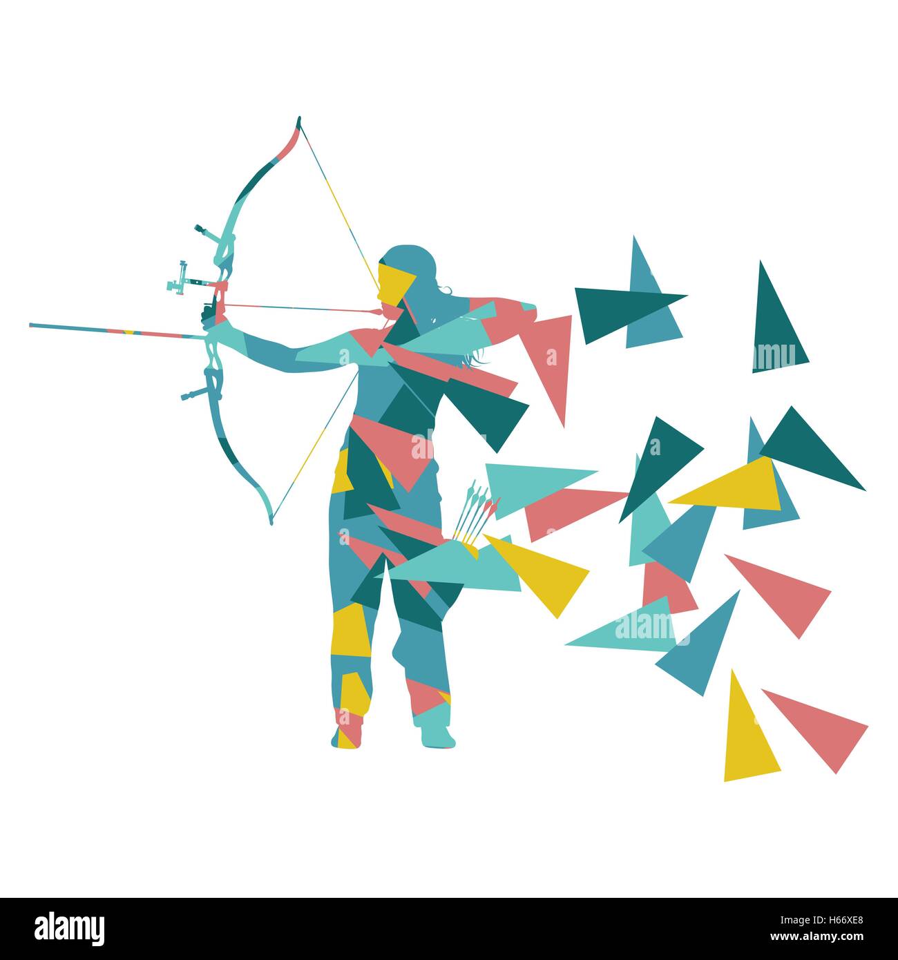Archery woman archer training with bow vector background concept made ...