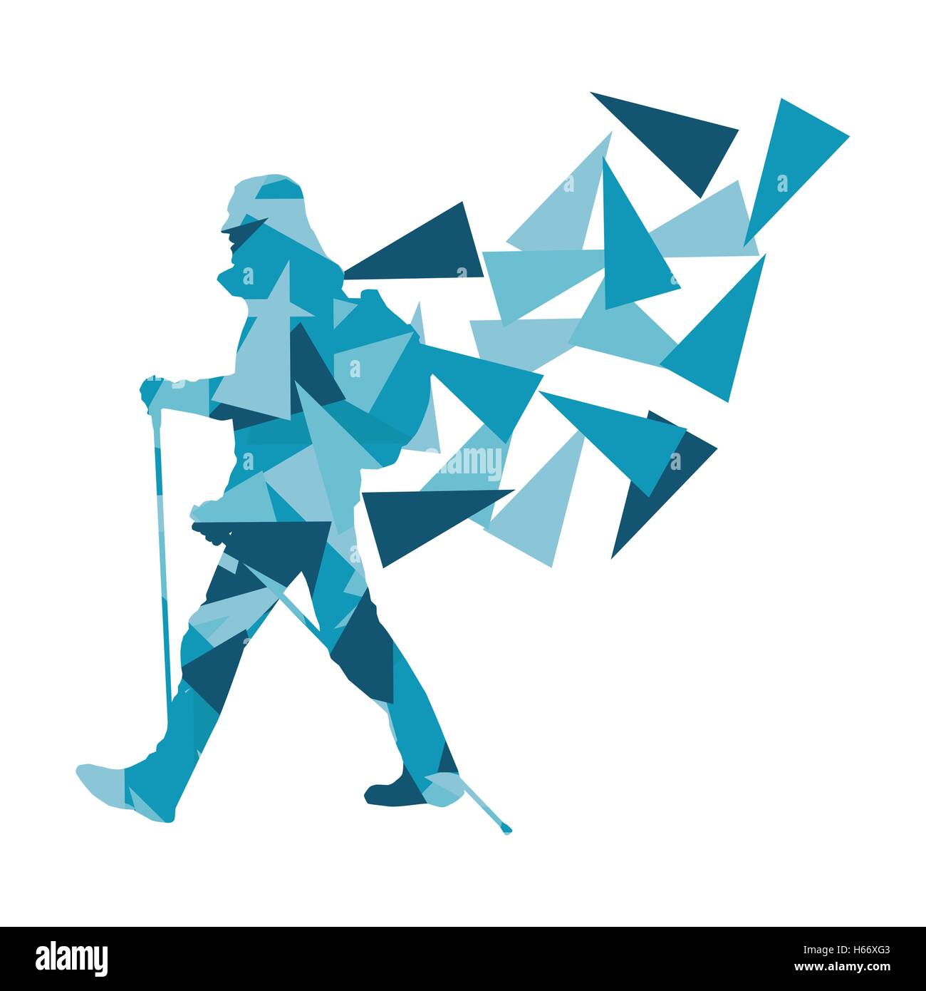 Hiking and nordic walking person vector background abstract concept ...