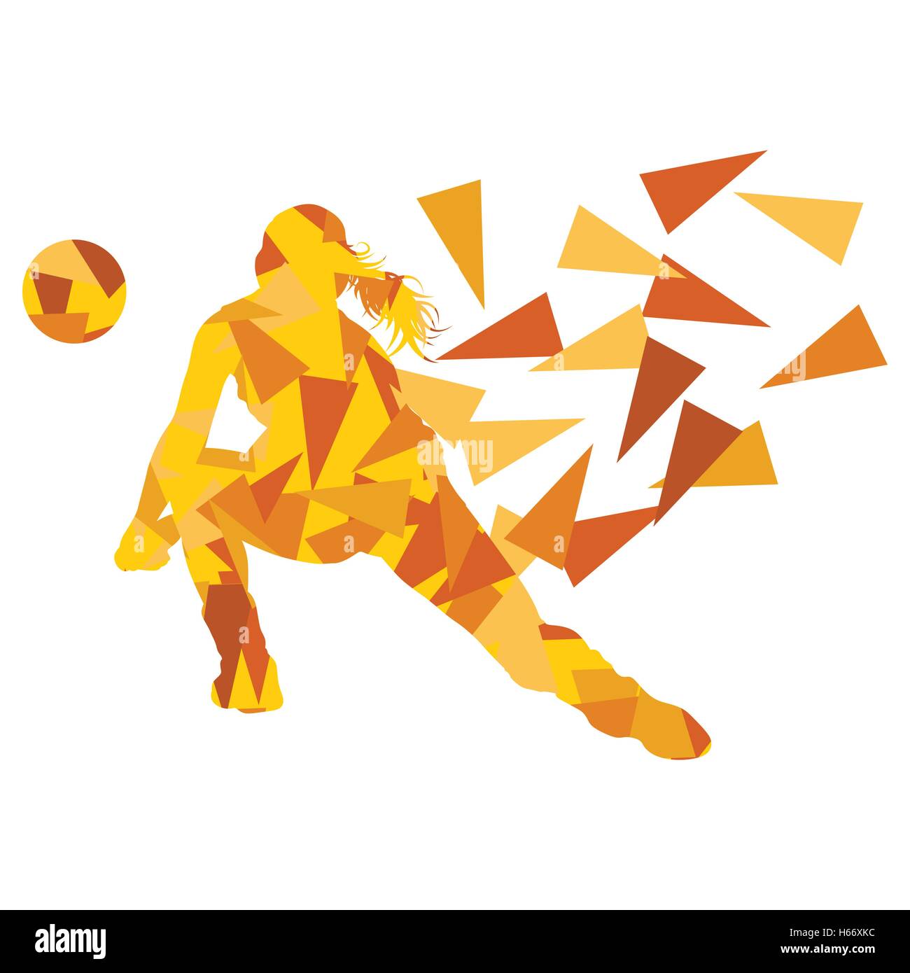 Volleyball player woman silhouette made of polygon fragments vector ...