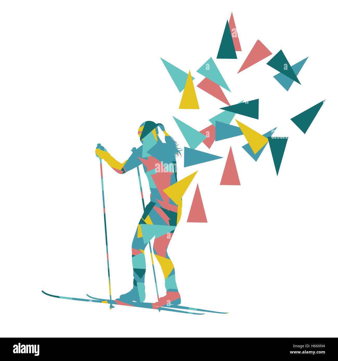 Female woman skiing vector background winter abstract sport ...