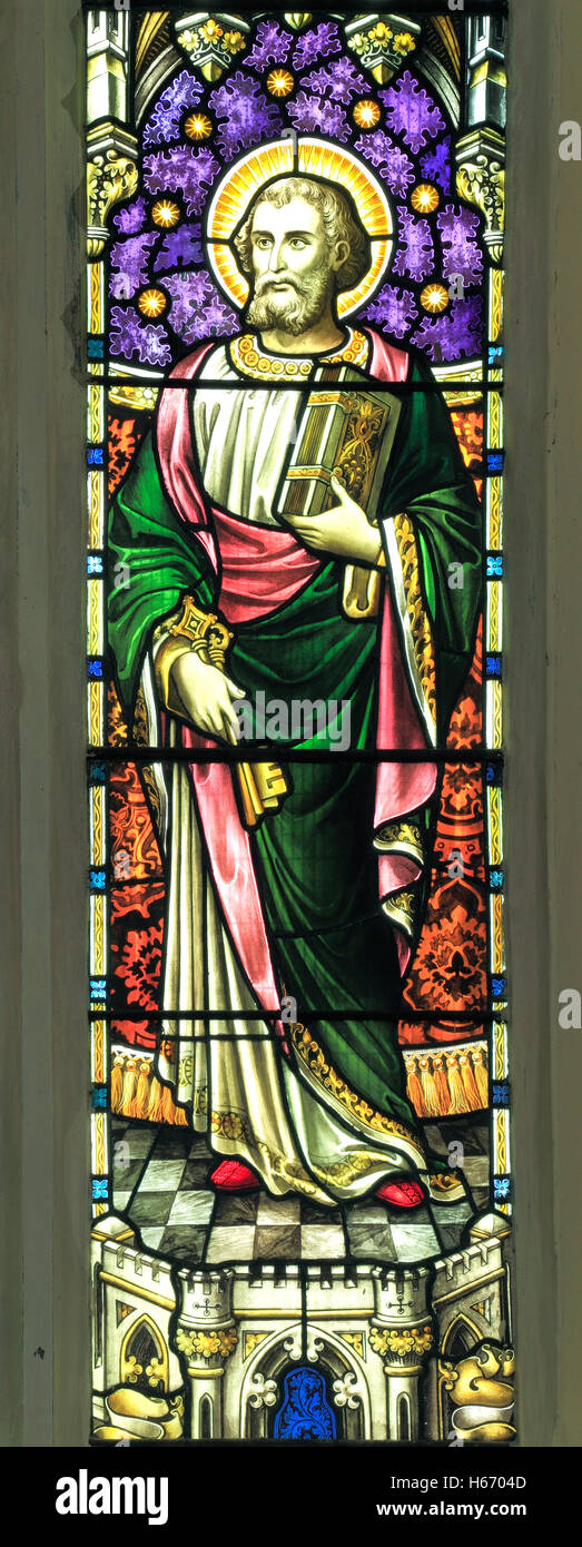St. Peter, Simon Peter, stained glass window by E.R. Suffling, late ...