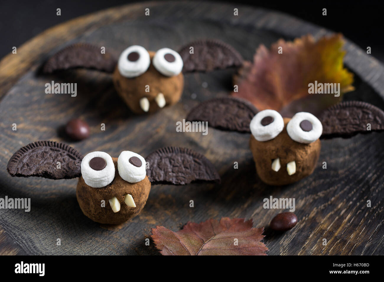 Chocolate sweet treat for kids. Candies in shape of bats for Halloween ...