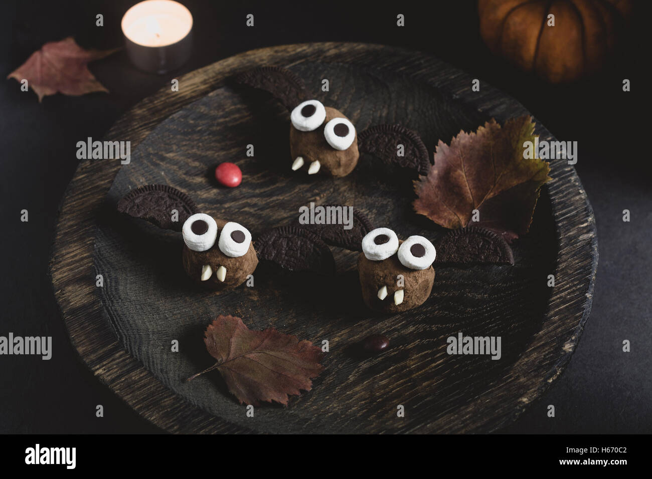 Chocolate sweet treat for kids. Candies in shape of bats for Halloween ...