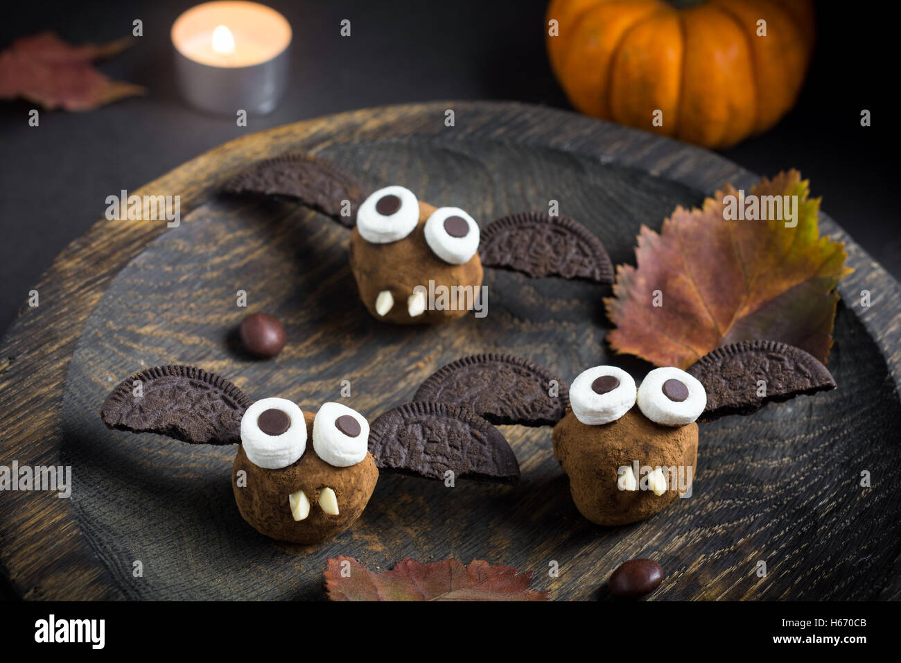 Chocolate sweet treat for kids. Candies in shape of bats for Halloween ...