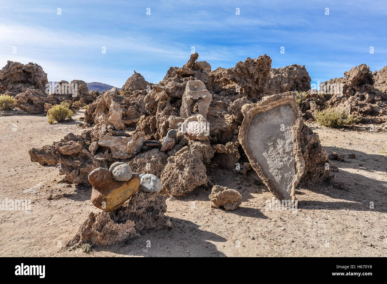 Rocks in a necropolis in the High Andean Plateau desert in Bolivia ...
