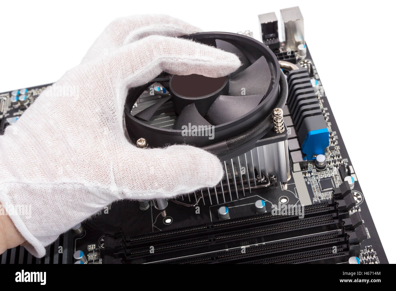 Installing CPU cooler on modern PC computer motherboard Stock Photo - Alamy