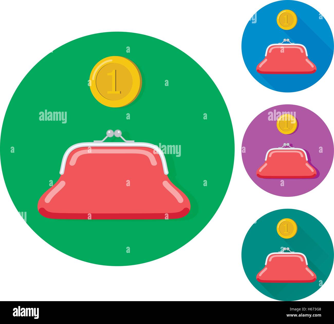 Vector flat gold coin with a purse icon. Flat icon on buttons Stock ...