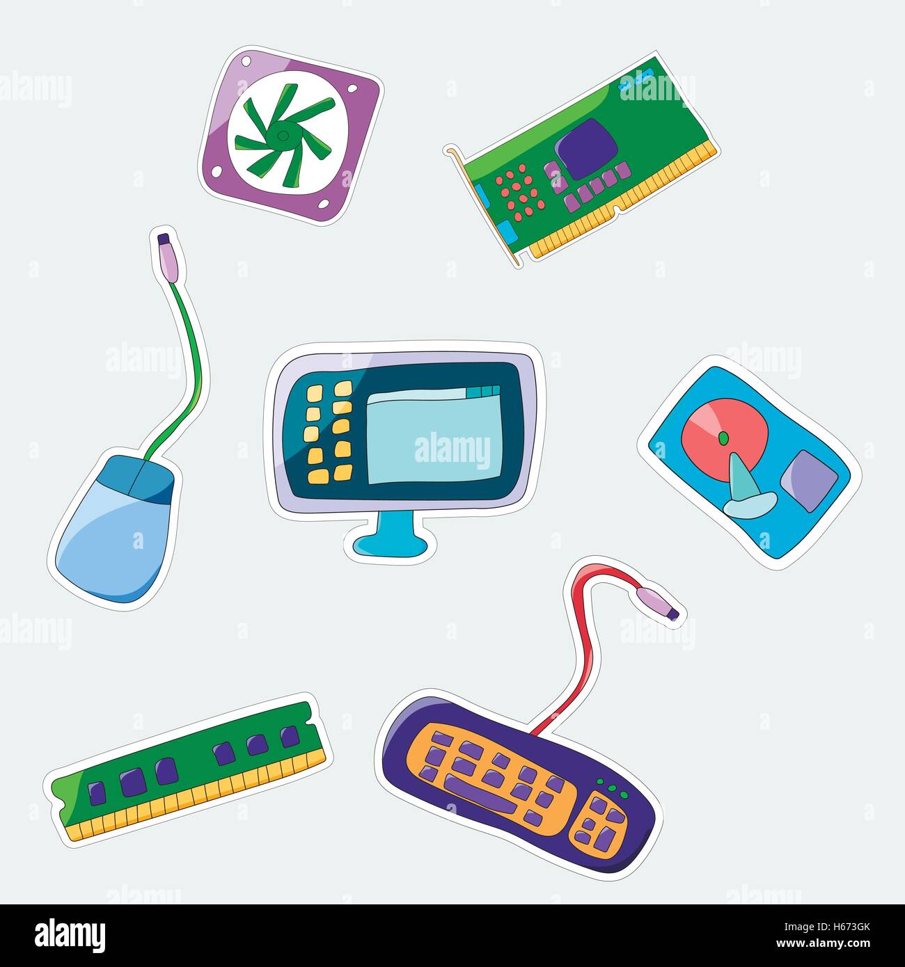 Vector cartoon patch badges set. Сomputer parts Stock Vector Image ...