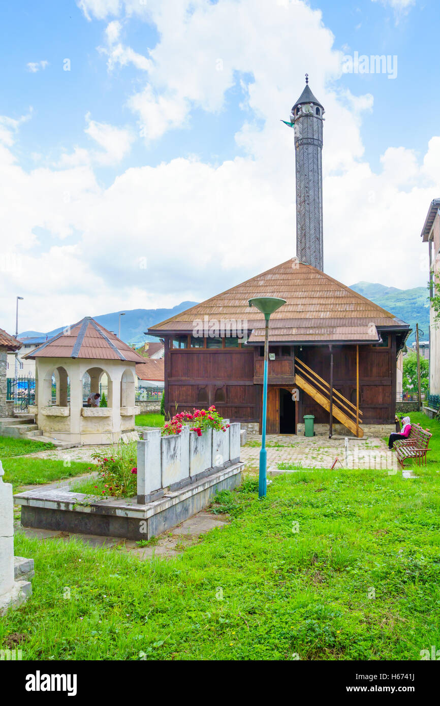 GUSINJE, MONTENEGRO - JULY 01, 2015: The Mosque of Vezir, with local ...