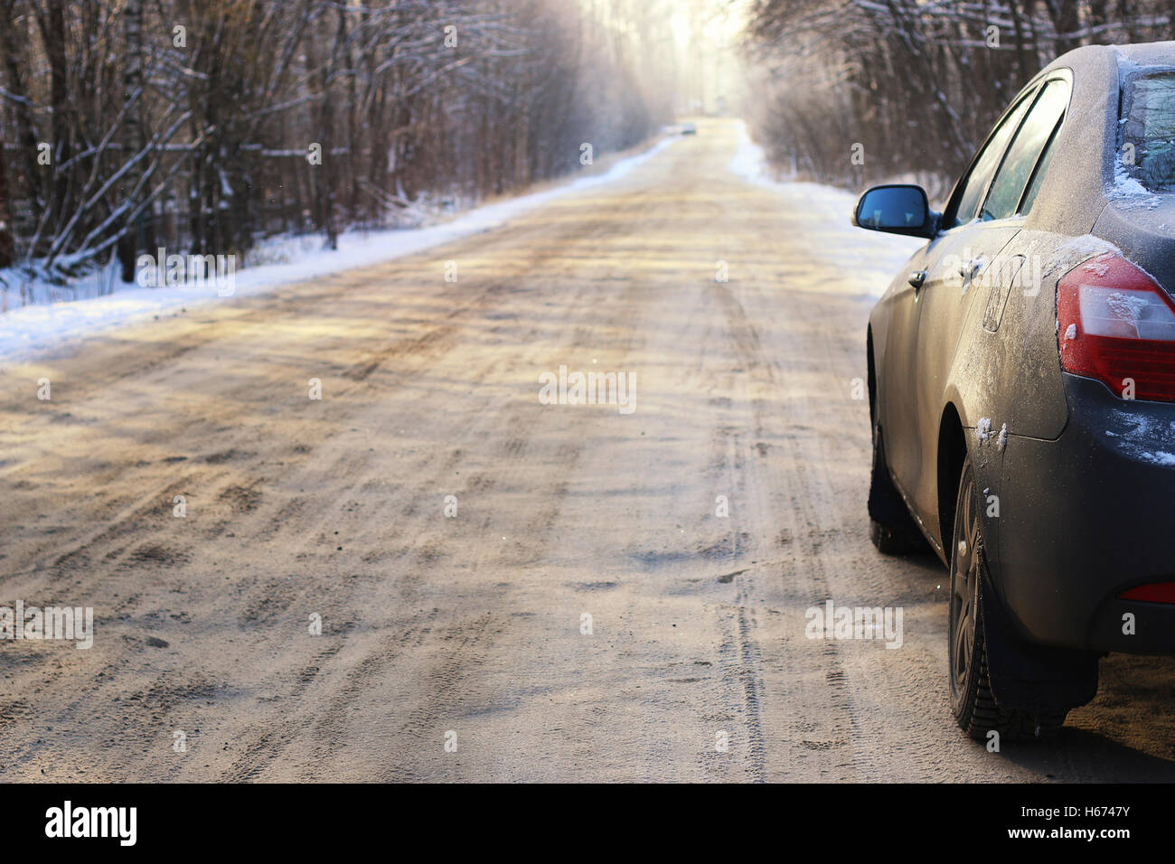 car on the road in winter Stock Photo - Alamy