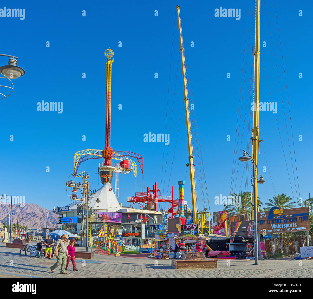 The small amusement park in the city center on promenade, Eilat Stock ...