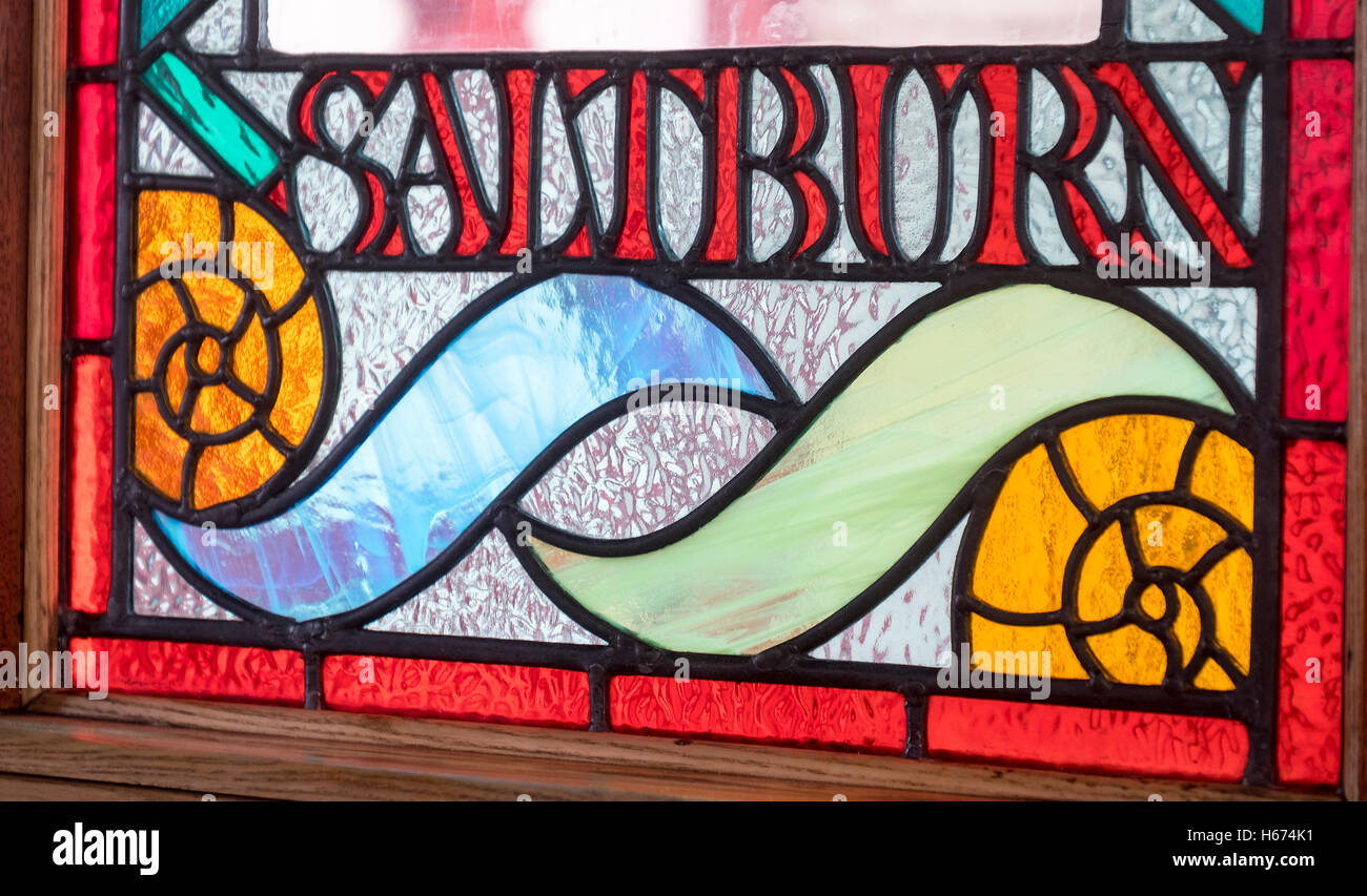 Stained glass windows on the historic saltburn tramway Stock Photo - Alamy