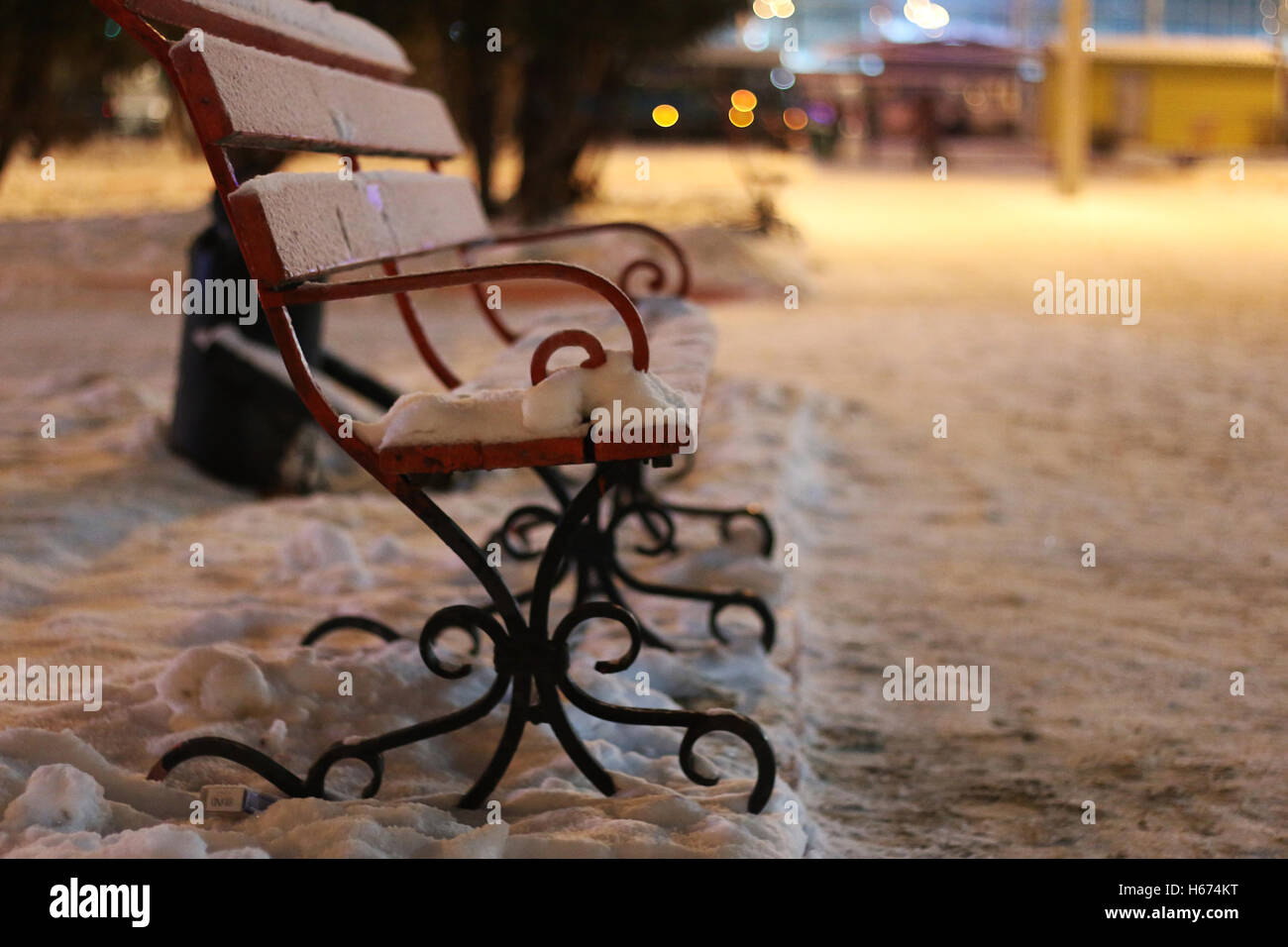 bench Winter Night Stock Photo - Alamy