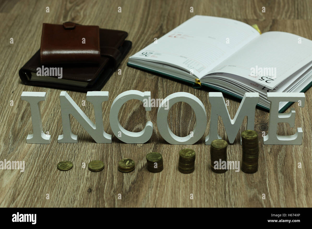 income coin stack text letter Stock Photo - Alamy