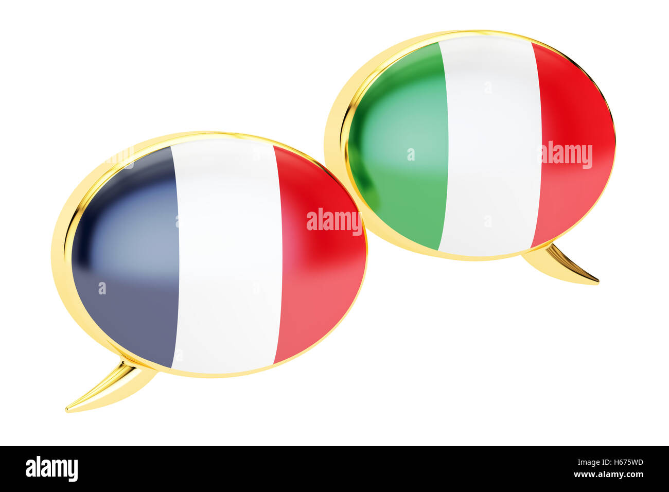 Speech bubbles, Italian-French translation concept. 3D rendering Stock ...