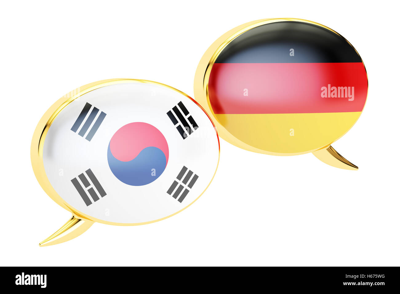 Speech bubbles, Korean- German translation concept. 3D rendering Stock ...