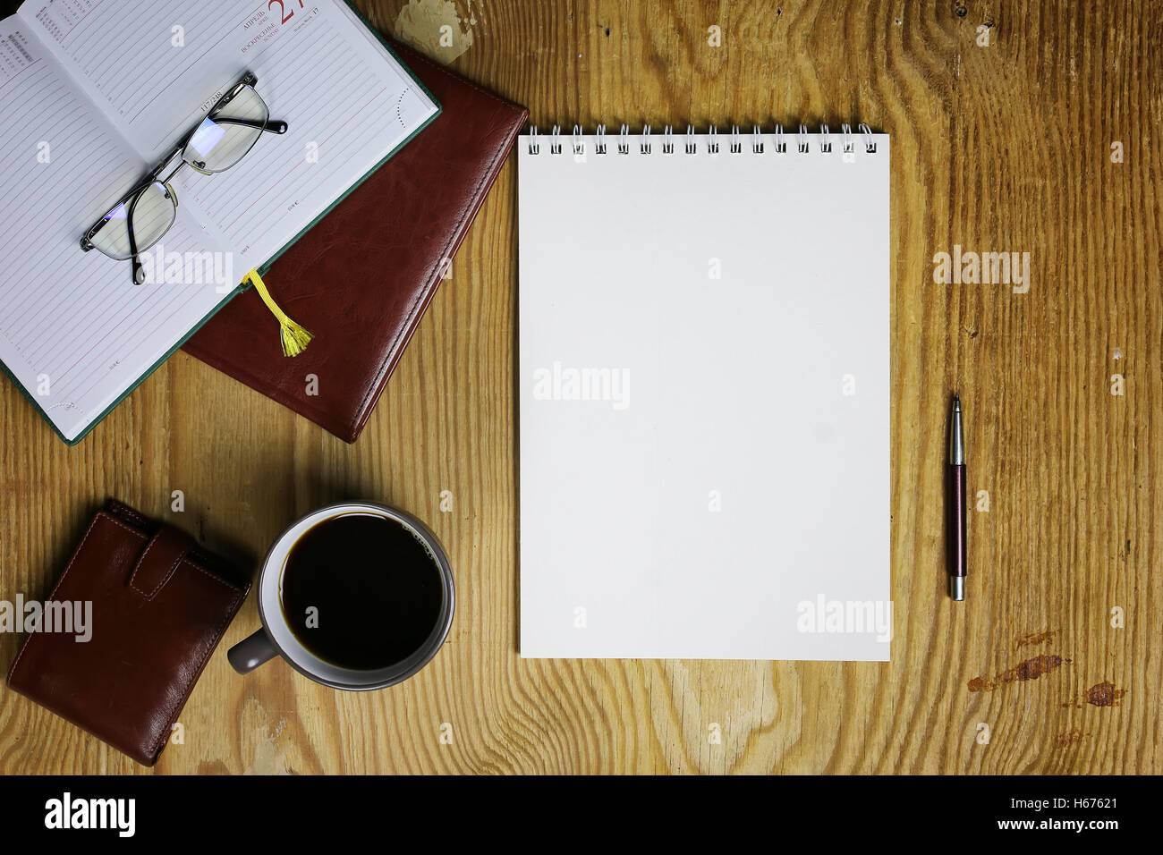 table write hand office view Stock Photo - Alamy