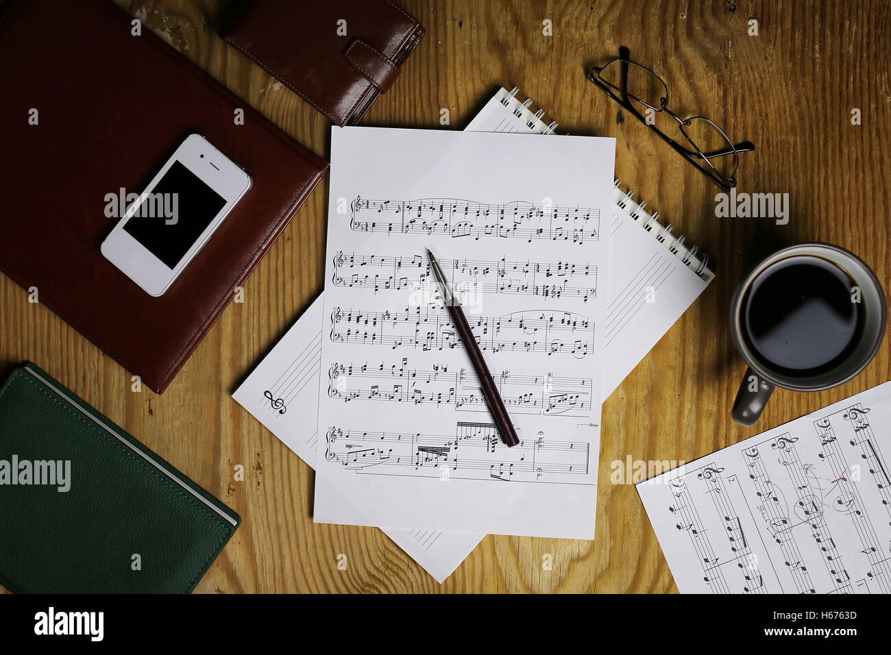 table write hand office view Stock Photo - Alamy