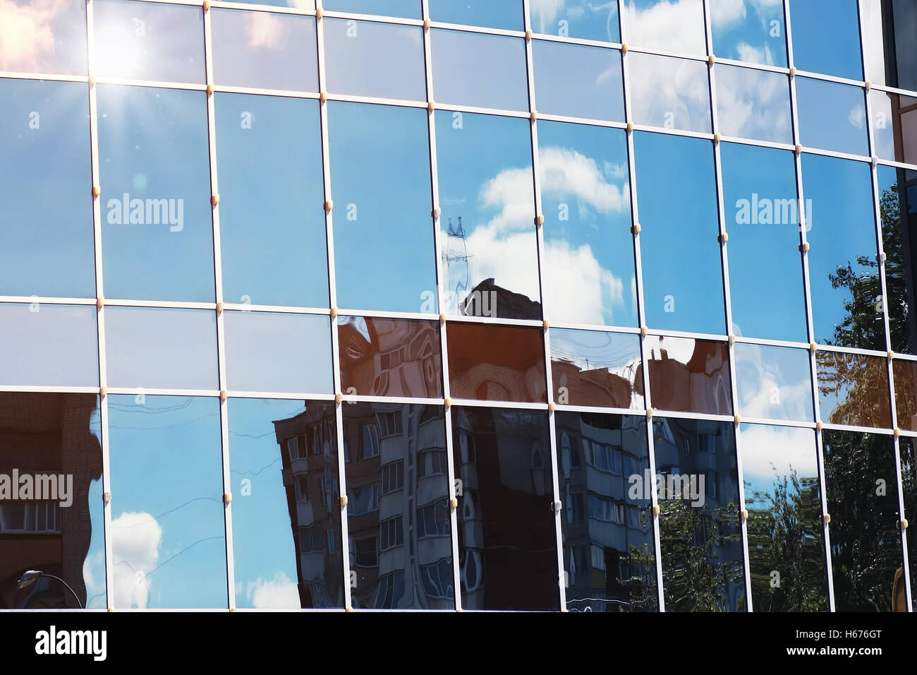sun light sky cloud reflection in glass office building Stock Photo - Alamy