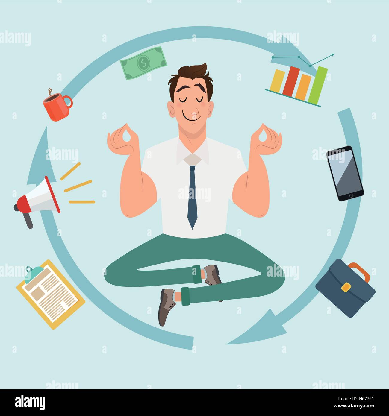 Manager character meditating and multitasking Stock Vector Image & Art ...